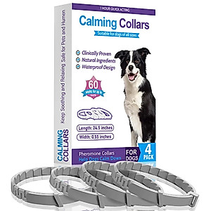 Calming Collars for Dog, 4 Packs, Dog Pheromone Calm Collars Help Dogs Calm Down, Stress Separation Suitable Dogs Last 60 Days Relieve per Box Collar Size 24.5 inch Color Gray