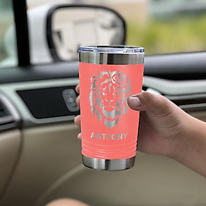 LaserGram 16oz Vacuum Insulated Pint Tumbler, Indian Elephant, Personalized Engraving Included (Coral)