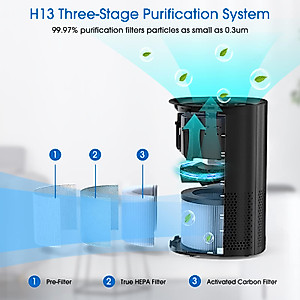 VRZTLAI Purifier for Home, H13 True HEPA Purifier for 99.97% Smoke Pet Hair & More, Sleep Mode, Timer, Big Purifiers for Large Room Bedroom Office, Available for California -Black