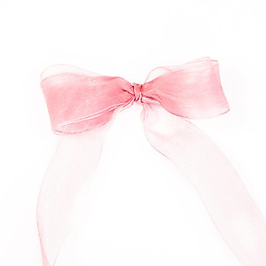 Vitalizart 4 Rolls Blush Pink Organza Ribbon 1" x 50Yd Transparent Sheer Ribbon for Gift Wrapping, Wedding Invitations, Bridal Bouquets, Hair Accessories, Party Decoration, Crafts and Bows