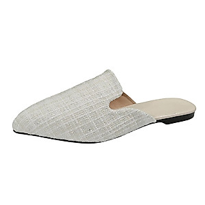 Women's Fashion Casual Slip On Loafers Ladies Fashion Solid Color Cloth Top Pointed Flat Bottom Casual Half Slipper Single Shoes Workout Sneakers Gym Outdoor Shoes (White, 7)