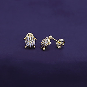 Round White Cubic Zirconia Turtle Stud Earrings 14k Yellow Gold Over Sterling Silver