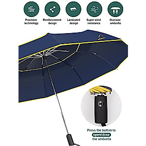Kalolary Extra Large Golf Umbrella Automatic Open Folding Umbrella Windproof Compact Large Double Canopy Umbrella Travel Folding Umbrella Strong Oversized Rain Umbrellas for Home Family Use (Blue)