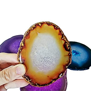 Agate Coaster for Drinks Mixed Color Crystal Coasters Set of 4 with Rubber Bumpers 3-4" for Coffee Wine or Bar Glasses