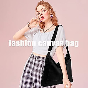 Ndeno Hobo Bags for Women Crossbody Shoulder Tote Bag Canvas College School Student Handbags Casual Shopping Work Travel Bag (Black)