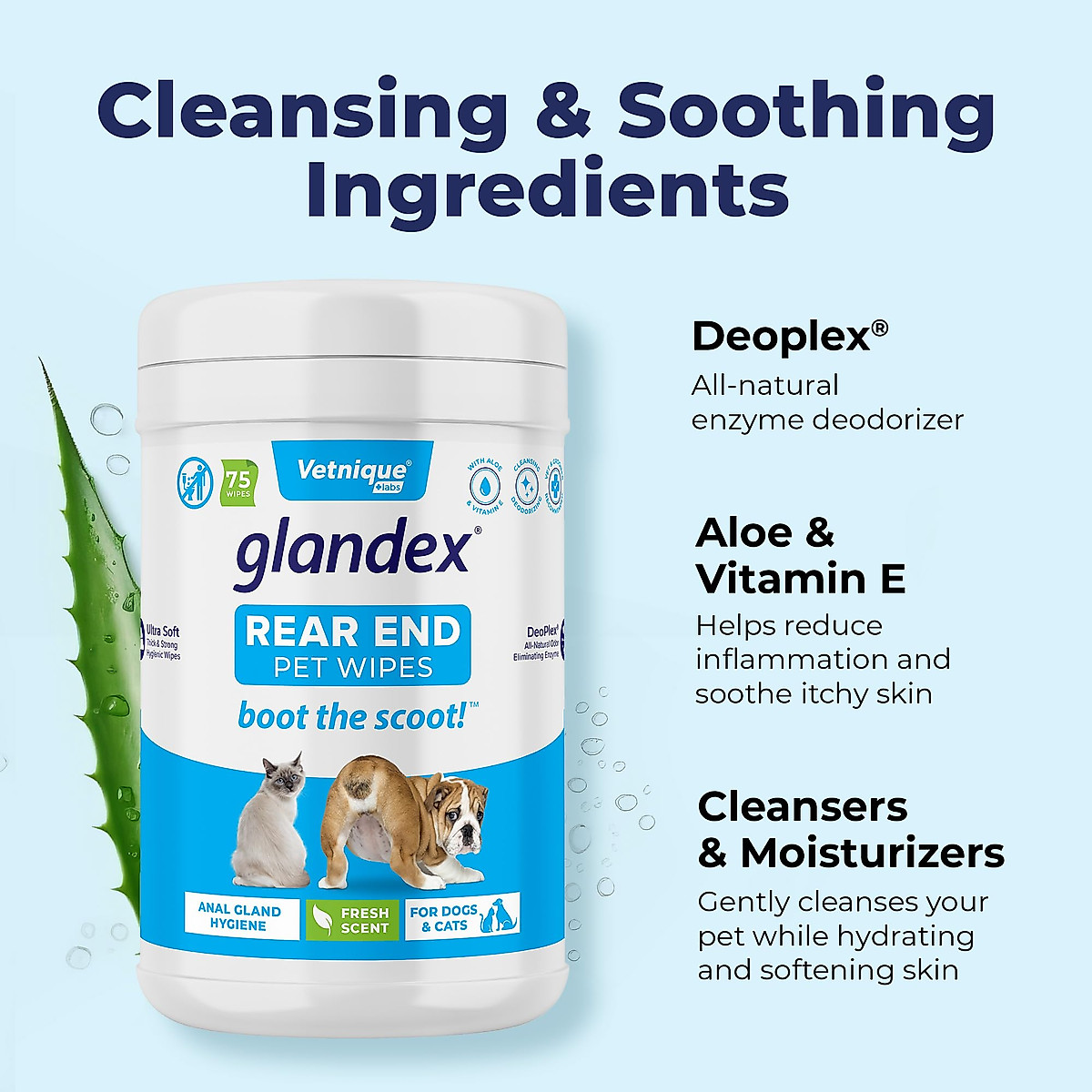 Glandex Anal Gland Hygienic Pet Wipes (75 Ct) and Dermabliss Omega Skin & Coat Chews (60 Ct) Bundle Dog Cleaning Wipes with Fresh Scent for Anal Glands, Skin and Coat Supplements for Dogs