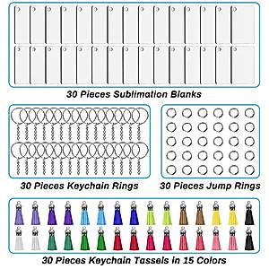 Modacraft Sublimation Keychain Blanks Bulk 120Pcs Sublimation Keychain Blanks Set with Rectangle Sublimation Blanks, Keychain Tassels, Keychain Rings and Jump Rings for DIY Keychain Crafting