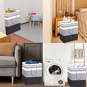 STORAZE 3-Pack Large Laundry Basket,75L Each Waterproof And Freestanding Laundry Hamper, Collapsible Tall Clothes Hamper with Extended Handles for Clothes and Family-Gradient Grey