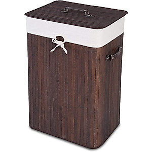 Byroce Bamboo Laundry Basket, Collapsible Laundry Hamper with Lid, Removable Liner & Handles, Dirty Clothes Toys Storage Bin for Laundry Room, Bedroom, Bathroom (Brown)