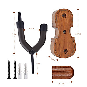 PUNK Violin Viola Wall Mount Hanger,Violin Viola Hook,Mahogany Violin holder,with Bow Hook,Home & Studio Wall Mount Violin Hangers (Mahogany)