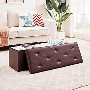 VECELO 43'' Folding Storage Ottoman, End of Bed Bench, Tufted Faux Leather Chest for Living Room, Utility Room, Hallway, Holds up to 660 lb, Easy to Assemble, Black