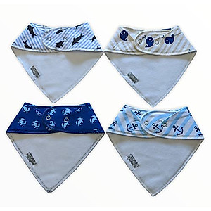 Jolly Jon Nautical Baby Bandana Drool Bibs - 4 Pack Baby Bib Gift Set - Nautical Drooling and Teething Babies – Thick Soft Absorbent Sea Bibs - Cotton Bibs for Boys and Girls