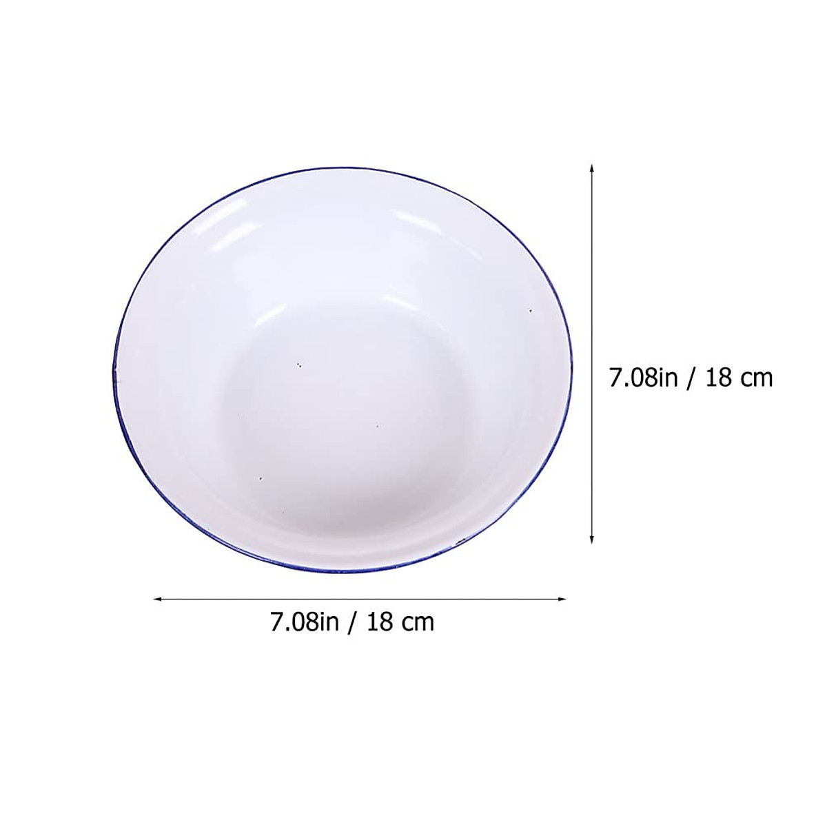 Ipetboom Enamel Plates 2pcs Enamelware Dinner Serving Platter Trays Retro White Round Shallow Bowls Vintage Enamel Basin Mixing Bowls with Blue Rim 18CM