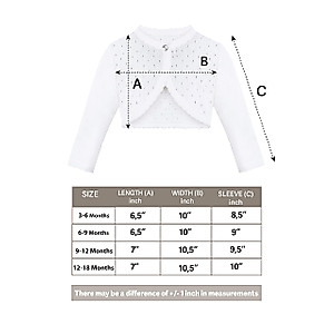 Lilax Baby Girls' Knit Long Sleeve One Button Closure Bolero Shrug 3-6 Months White