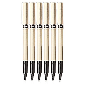 Uni-Ball Deluxe Rollerball Stick Pens, Fine Point 0.7mm, Black Ink, Champagne Gold Barrel, Pack of 6