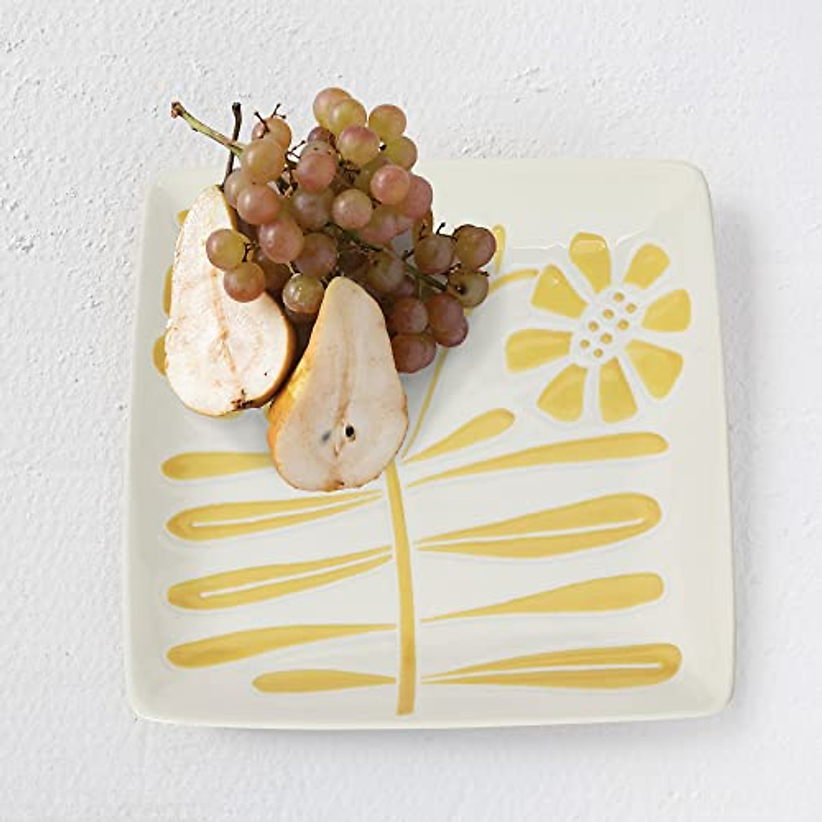 Creative Co-Op Hand Painted Stoneware Plate with Wax Relief Flowers, Multicolor, Set of 6, 11" L x 11" W x 1" H (DF6593SET)