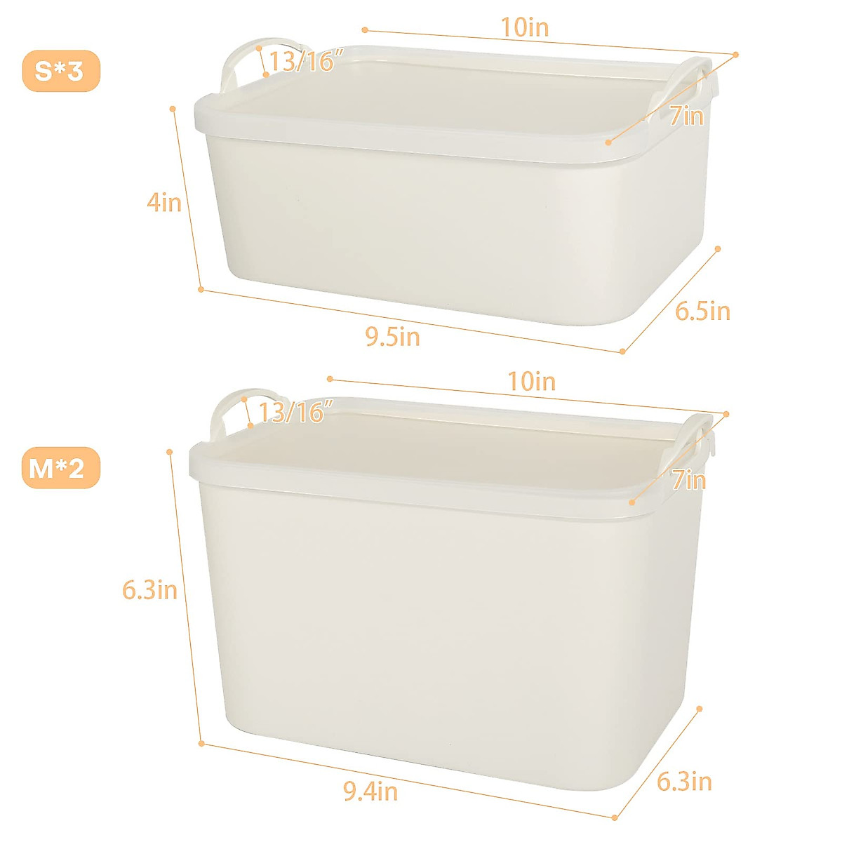 ANMINY 5PCS Plastic Storage Bins Containers with Lids, Large White Storage Organization Bins Boxes, Lidded Plastic Storage Baskets for Closet Shelves Drawers Desktop Home Office - 2 Medium 3 Small