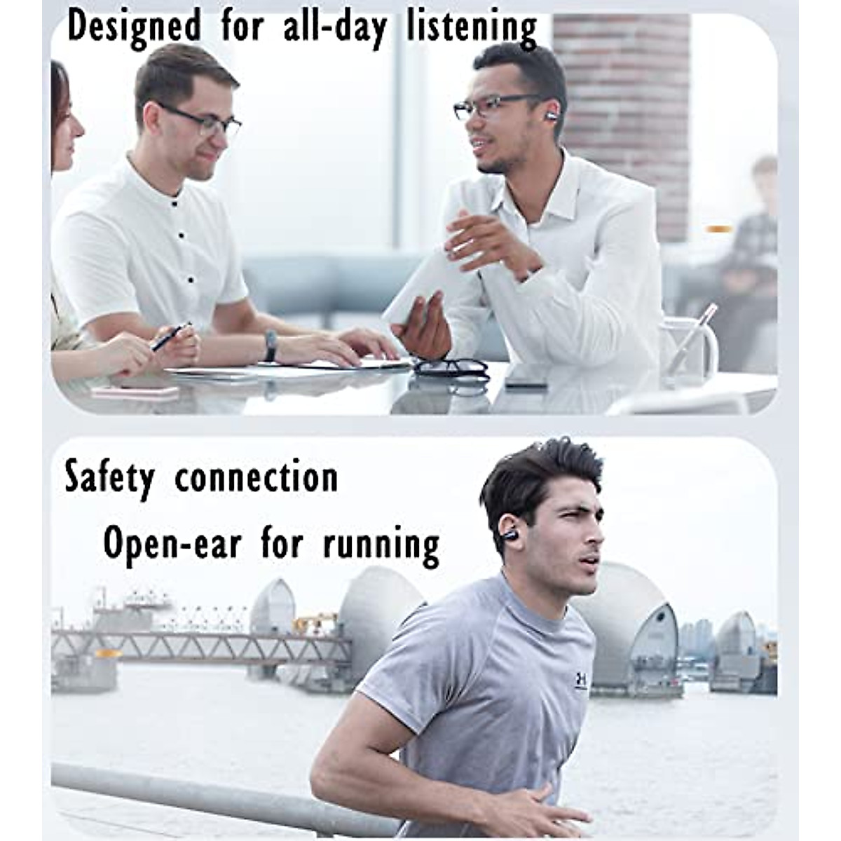 Open Ear Bone Conduction Earbuds Clip On Wireless Ear Clip Bone Conduction Headphones Cycling Running Workout Earbuds Bluetooth Work Headphones Bone Conducting Induction Earphones Headphone