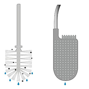 Joseph Joseph Flex Lite Silicone Toilet Brush with Slimline Holder Set, Flexible Head, drip, Anti-Clog deep Clean, 1 EA, Grey/White