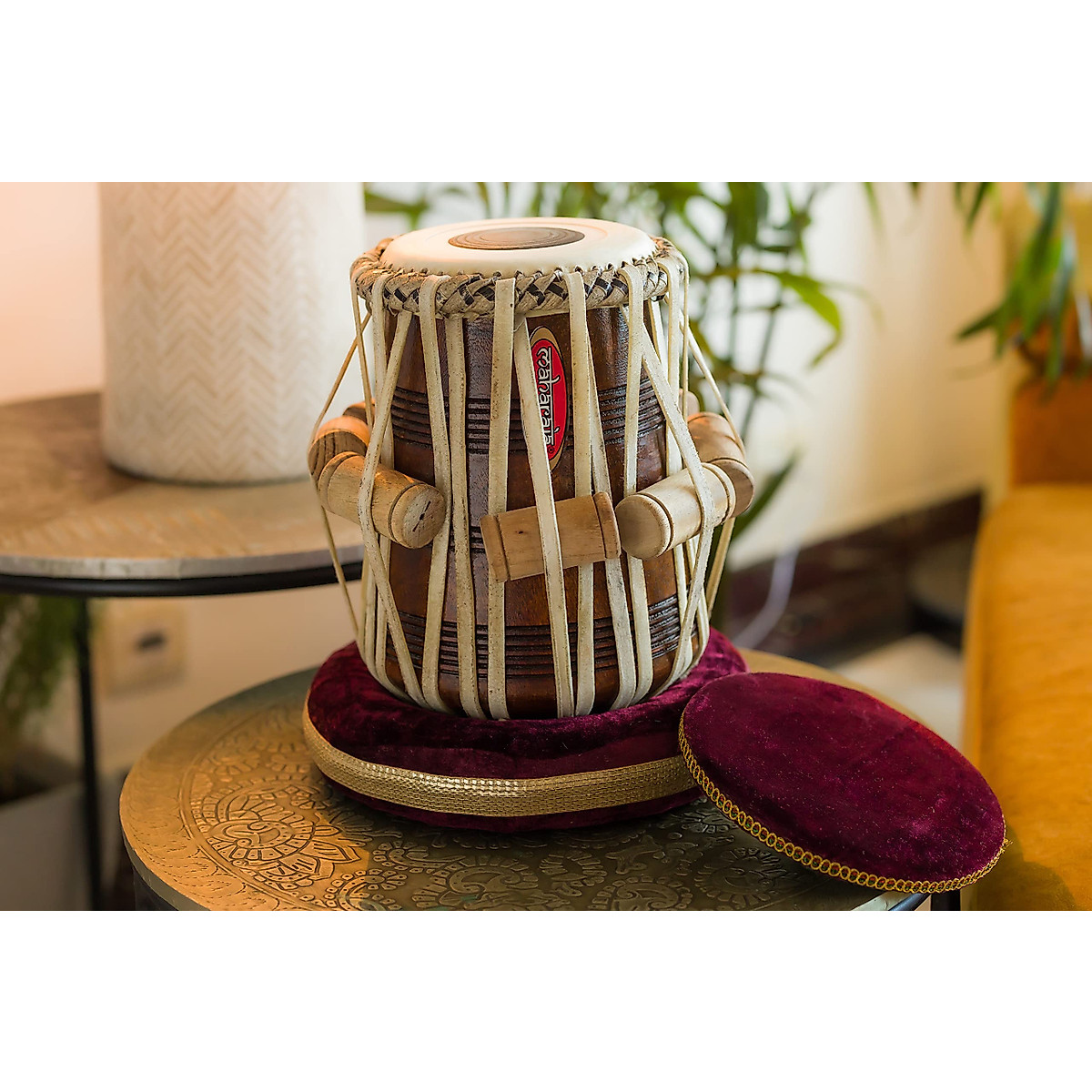 Concert Tabla Drum Set, 5½ Kg Lacquer Polish Copper Bayan, Maharaja, Finest Dayan with Padded Bag, Hammer, Cushions & Cover (PDI-BJJ)