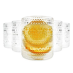 Darware Hobnail Drinking Glasses (12oz, 6pk, Clear); Old-Fashioned Beverage Glasses for Tabletop, and Bar Use and Candle Jars