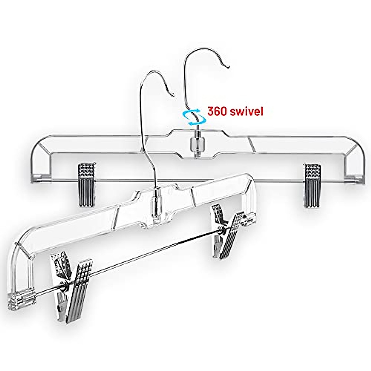 DEILSY Skirt Hangers Pants Hangers with Clips Clip Hangers Shorts Hangers Clear Plastic Clothes Hangers with 2-Adjustable Clip Non-Slip Clothes Hangers Clip Hangers Perfect for Pant, Pack of 12