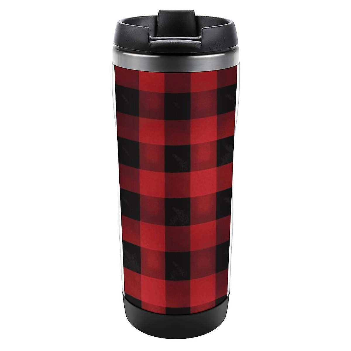 Red Black Buffalo Check Plaid Pattern Travel Coffee Mug Stainless Steel Water Bottles Insulated Water Bottle Travel Mug Insulated Tumblers Travel Coffee Tumbler 12 Oz Coffee Tumbler Travel Cup