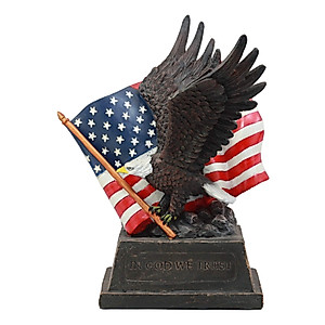 Ebros Patriotic Pride and Honor Bald Eagle Clutching American Flag Statue 10.75" Tall Wildlife Decor Figurine