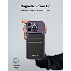 MOMAX Magnetic Power Bank, 10000mAh Magnetic Wireless Power Bank with Stand, 20W PD USB-C Portable Magnetic Charger, Compatible with iPhone MagSafe Battery Pack, for iPhone 14/Max/Pro/Pro Max-Black