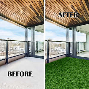 XLX TURF Interlocking 12" x 12" Artificial Grass Turf Tiles 9 Pack, Fake Grass Carpet for Patio, Balcony, Deck, Flooring, Backyard, Indoor Outdoor Lawn Decor, Dogs Area Grass Mat