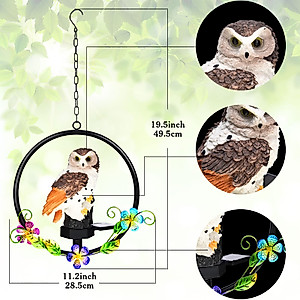 Owl Solar Light LED Garden Waterproof Lights Outdoor Decoration Stake Funny Owl Lights Yard Ornament Retro Resin Christmas Night Lamp Statue Windchime with Longer Brighter Charge and Light Sensors