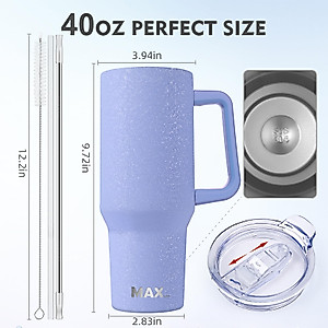 MaxBase 40 Oz Shiny Tumbler with Handle and Straw Lid, Insulated Reusable Stainless Steel Travel Mug Keeps Drinks Cold up to 34 Hours, 100% Leakproof Bottle (Crack-Blue)