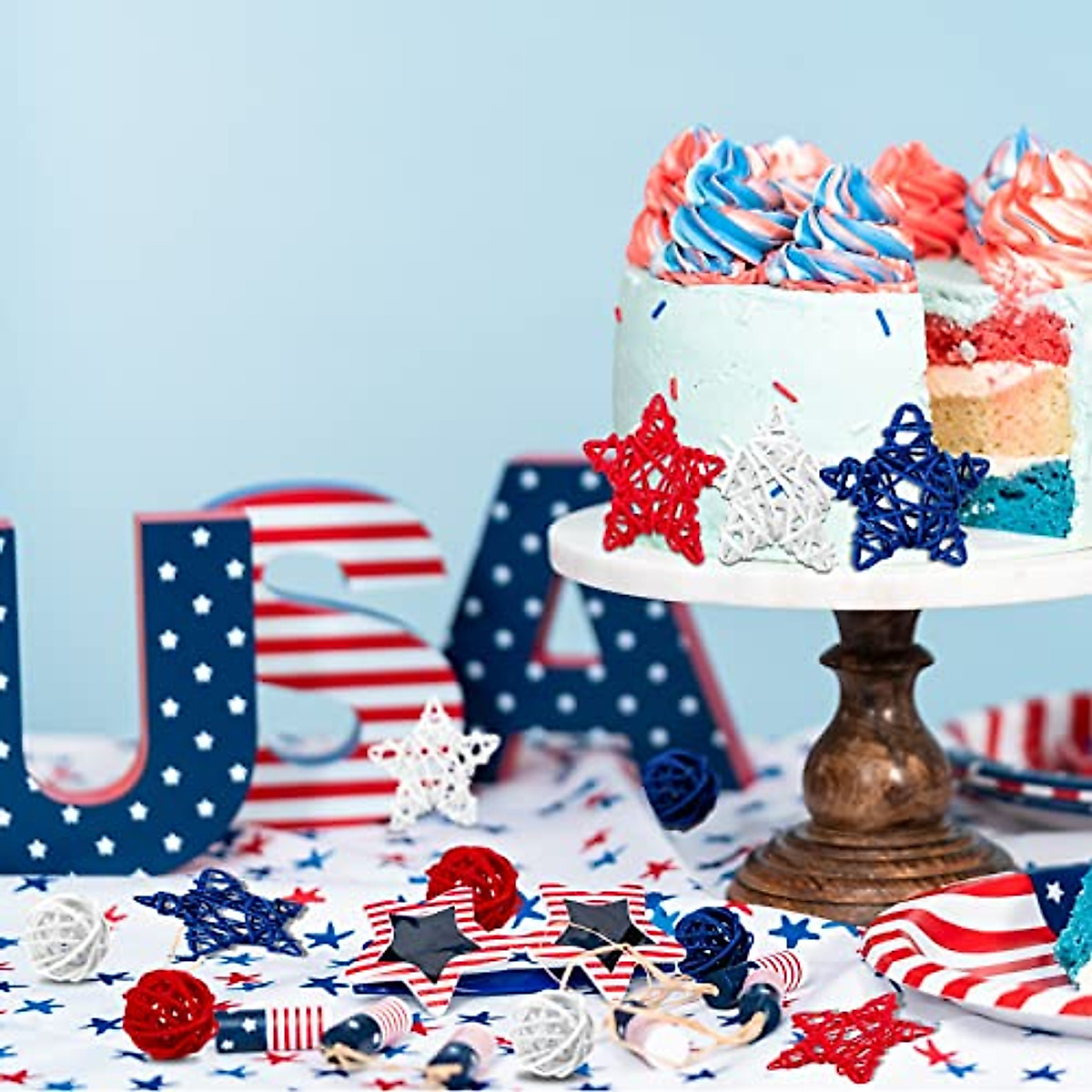 Yulejo 36 Pieces Vase Filler Wicker Rattan Balls Colorful Vase Filler for Home Decor Table Decorative Balls for Bowls Natural Rattan Balls for Holiday Party Decoration(Red, White, Round and Star)