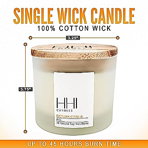 Sicilian Citrus Scented Candle by HHI Candles | A Blend of Fresh Orange, Lemon, & Eucalyptus| 1 Wick Soy Scented Candles for Home| Luxury Soy Candle Gifts for Women (8 Ounces)