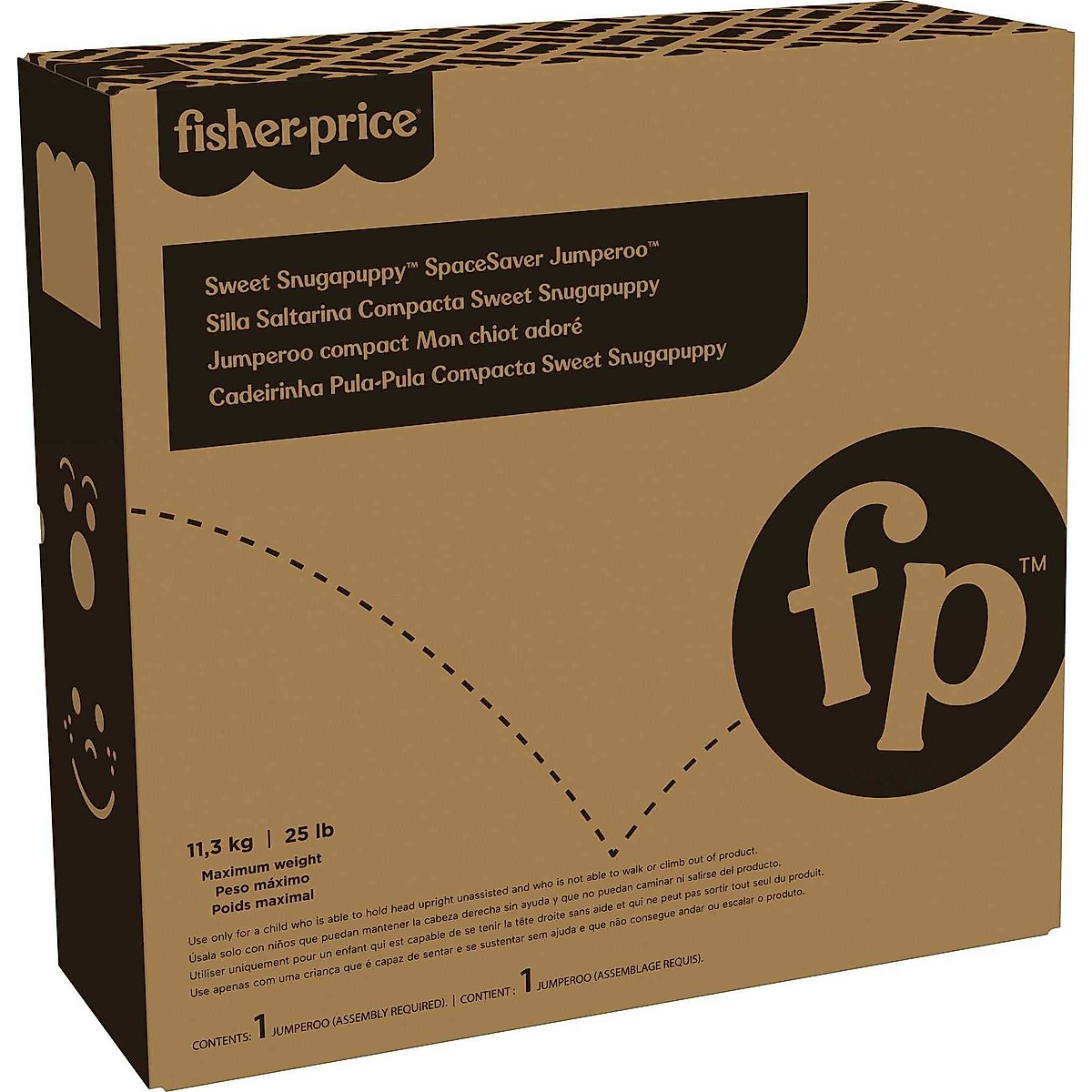 Fisher-Price Baby Bouncer SpaceSaver Jumperoo Activity Center with Lights Sounds and Folding Frame, Sweet Snugapuppy