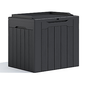 Patiolife 30 Gallon Resin Deck Box, Small Outdoor Storage for Garden Tools, Pool Supplies, Waterproof and Lockable, Black