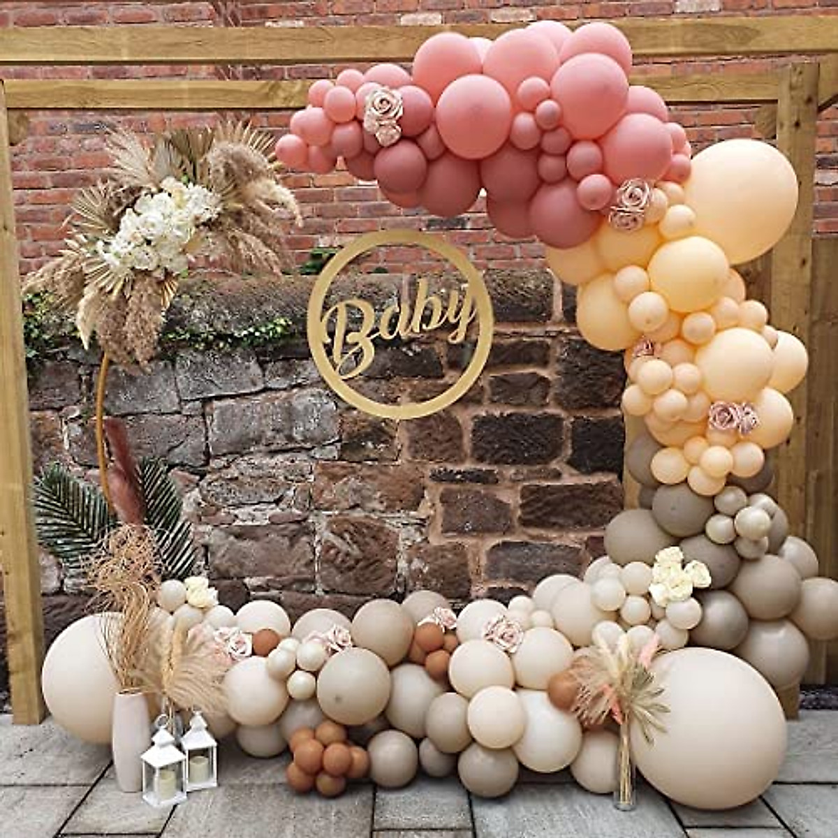 132PCS Dusty Rose Pink Brown Nude Mauve Ivory White Boho Balloons Balloon Garland Kit, Baby Shower Balloons Girls, Boho Teddy Bear Neutral Birthday Wedding Baby Shower Party Decorations for Girl