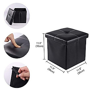 YCOCO Faux Leather Small Square Foot Rest Stools,Foot Stool with Storage,Folding Storage Ottoman Footrest Stool for Faux Leather Ottoman Chest,Toy Box Chest,11.8"X11.8"X11.8",Black Pack of 1