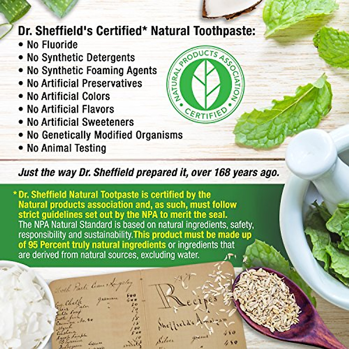 Dr. Sheffield’s Certified Natural Toothpaste (Peppermint) - Great Tasting, Fluoride Free Toothpaste/Freshen Your Breath, Whiten Your Teeth, Reduce Plaque (2-Pack)