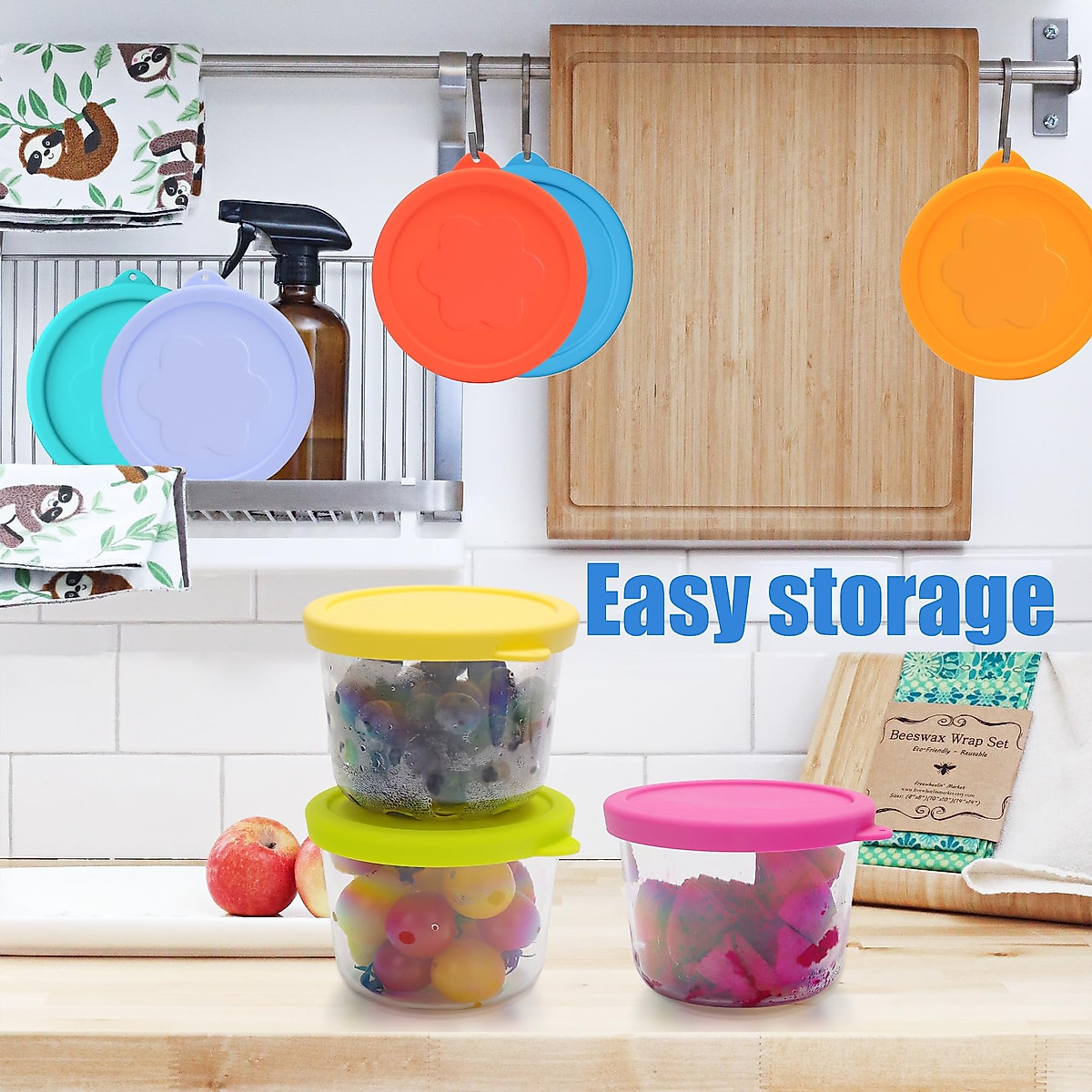 VIOTIIN 1 Cup Silicone Replacement Lids Storage Cover for Pyrex 7202-PC and Anchor Hocking Glass Bowls (Container not Included) 8 Pack Microwave, Dishwasher and Freezer Safe