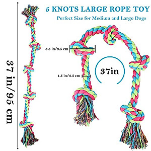 Aitmexcn Dog Rope Toys,Tug Toys for Large Medium Dogs, 37 Inch Strong Dog Rope Chew Toys with 5 Knots- Cotton Ball Toys for Aggressive Chewers