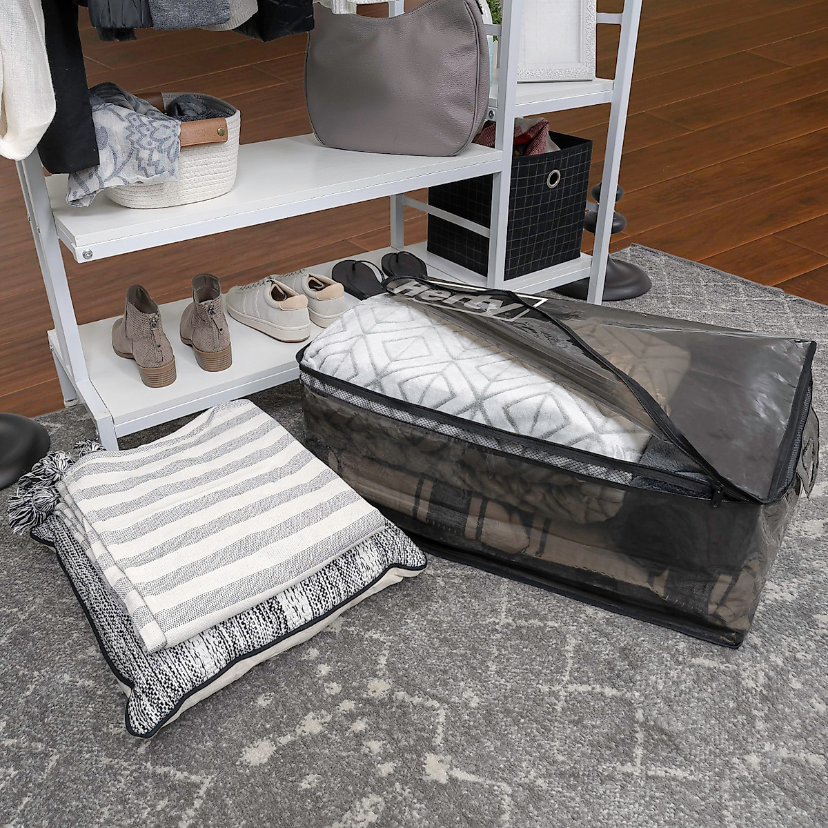 Hefty Extra Large Flexible Tote with Breathable Mesh, Double Zipper, 2 Handles – Ideal for Moving or Clothes & Apparel Storage, Alternative to Plastic Bin, Organizer or Container – 2 Pack