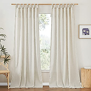 NICETOWN Thick Linen Curtains 84 inch Length 2 Panels Set, Tie Top Light Filtering Curtains Semitransparent Linen Burlap Drapes Privacy for Bedroom/Princess Room, W52 x L84, Natural