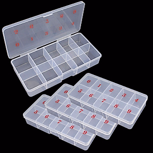 Chistepper 4 Pack Plastic Storage Boxes Empty False Nail Storage Boxes Nail Art Tips Storage Grid Boxes