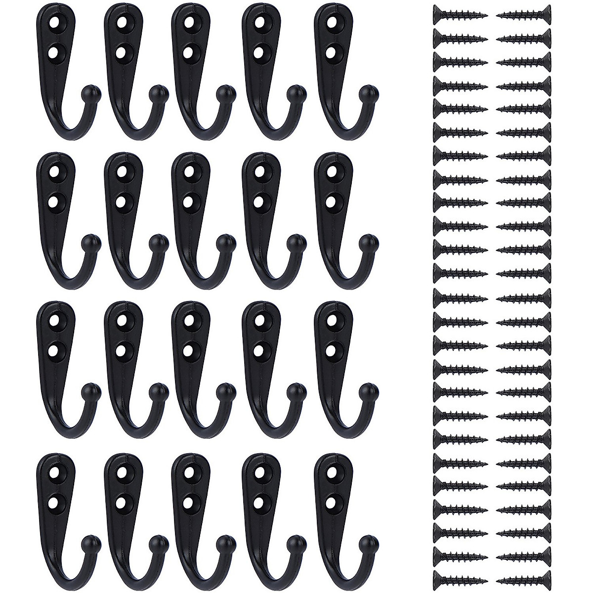 EBOOT 20 Pieces Wall Mounted Hook Robe Hooks Single Coat Hanger and 50 Pieces Screws (Black)