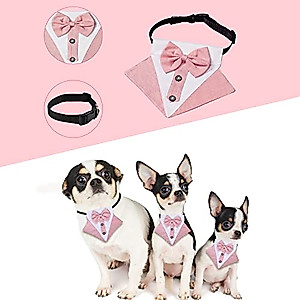 HACRAHO Formal Dog Tuxedo Bandana, 1 Piece Pink Dog Wedding Bandana Collar with Bowtie Adjustable Formal Tux Dog Bandana with Collar for Small Dogs, S