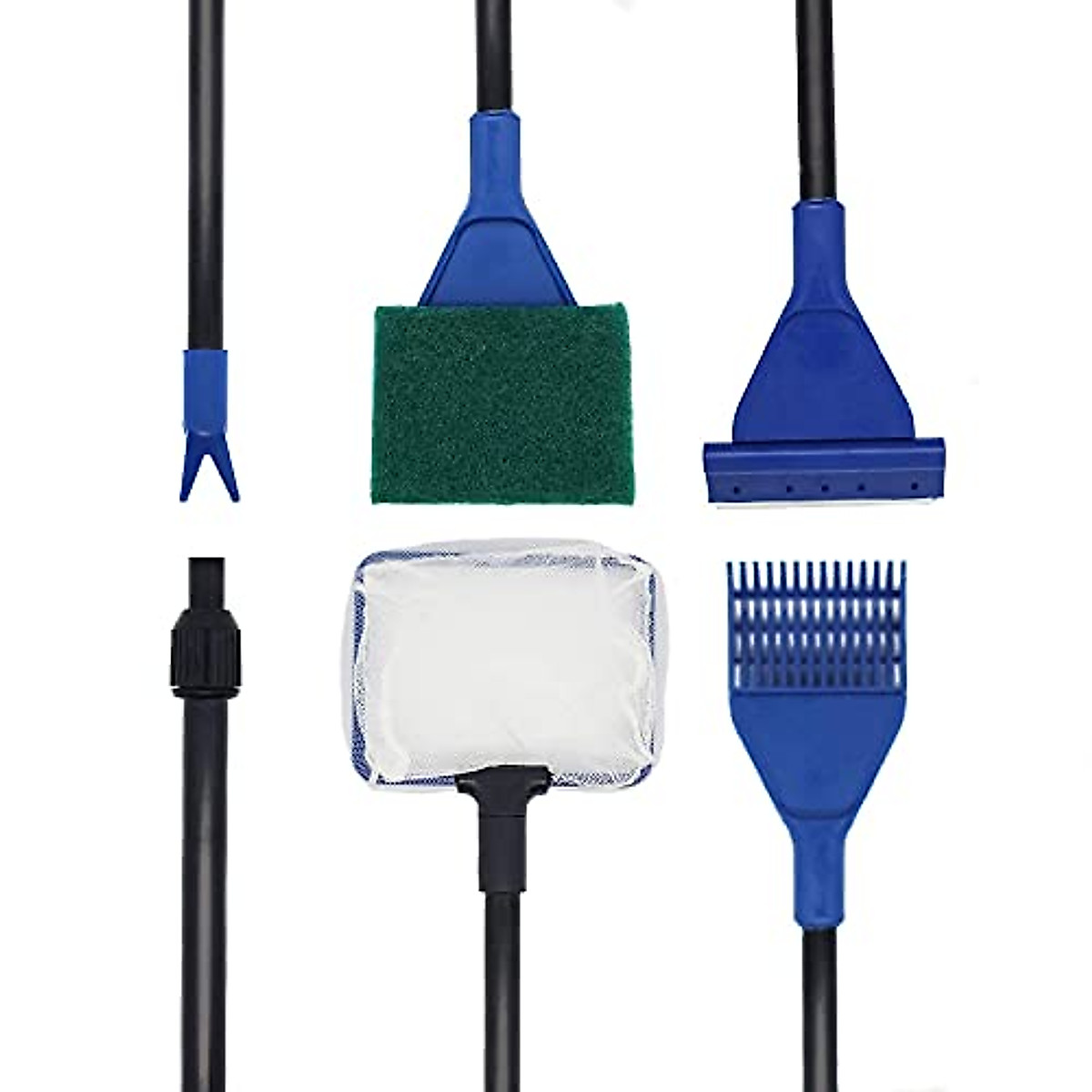 Fish Tank Cleaning Tools 5 in 1 Aquarium Clean Set Fish Net Gravel Rake Algae Scraper Fork Sponge Brush Glass Cleaner Tools Kit