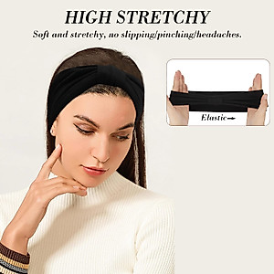 Wecoe 6 Pack Black Wide Elastic Fashion African Headbands for Women's Wigs, Head Wraps, Sports, Running, Workout, Yoga, Halloween Hair Accessories