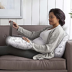 Boppy Total Body Pregnancy Pillow with Easy-on Removable Pillow Cover in Gray Scattered Leaves for Full-body Support, Body Pillow for Pregnancy and Postpartum Positioning