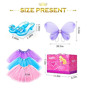 Princess Dresses for Girls Fairy Wings, BIBUTY Dress Up Clothes Pretend Play Costumes Trunk with 3 Sets of Princess Dress Up Shoes, Glitter Girls Tutu Skirts and Butterfly Wings, Toys for 3-6 yr Girls
